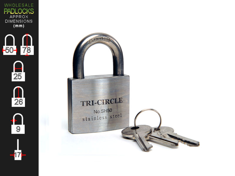 Tri-Circle Stainless Steel Padlock SH50 – Wholesale Padlocks